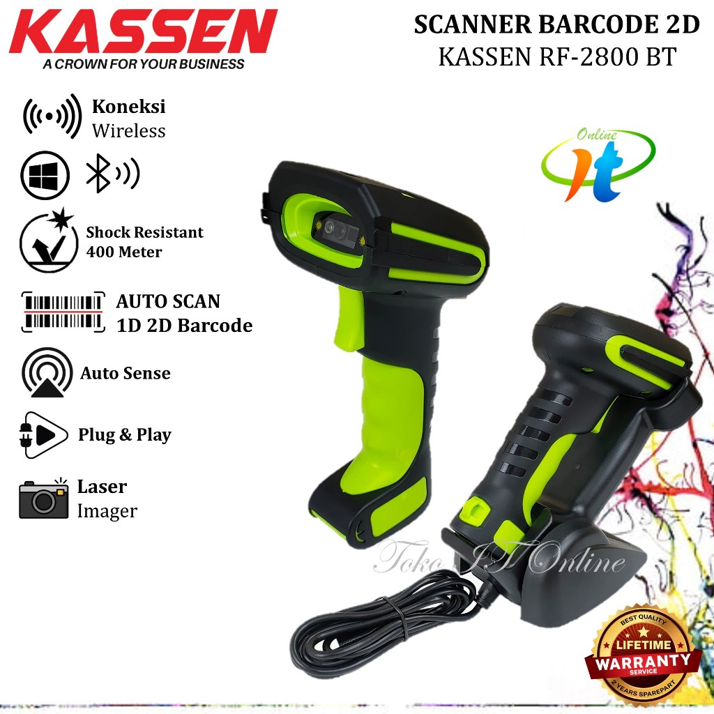 Jual Scanner Barcode Kassen RF-2800 RF2800 RF 2800 1D 2D USB Wireless ...