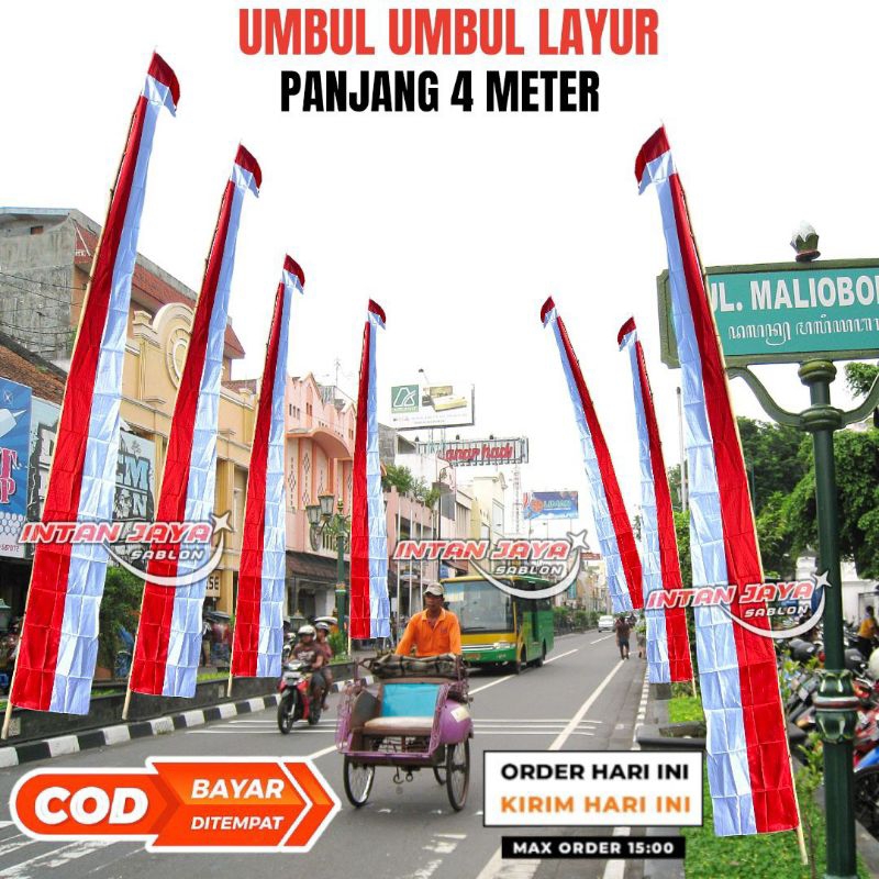 Jual (10 PCS) UMBUL UMBUL MERAH PUTIH POLOS PANJANG 4 METER/ BENDERA UMBUL UMBUL LAYUR | Shopee ...