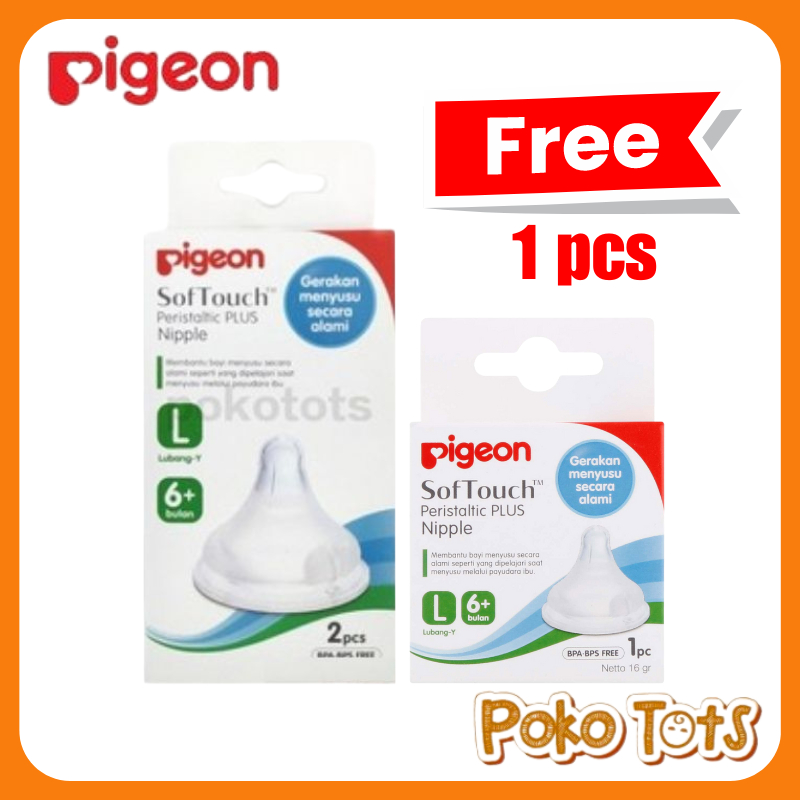 Jual Pigeon SofTouch Peristaltic Plus Nipple L 6+ Bulan Box Isi 2 Pcs Dot 6m+ JB | Shopee Indonesia