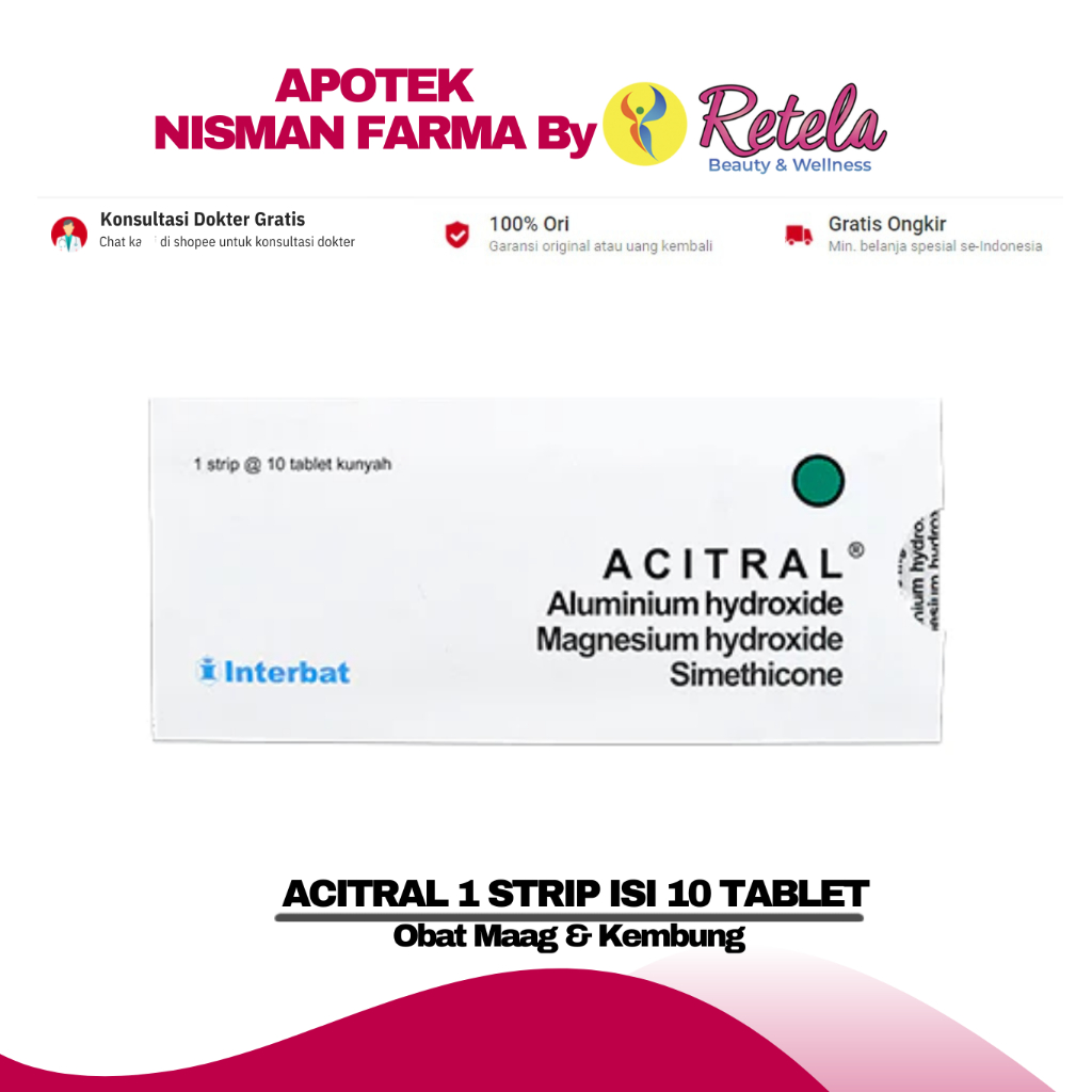 Jual ACITRAL 1 STRIP 10 TABLET / OBAT MAAG / KEMBUNG | Shopee Indonesia