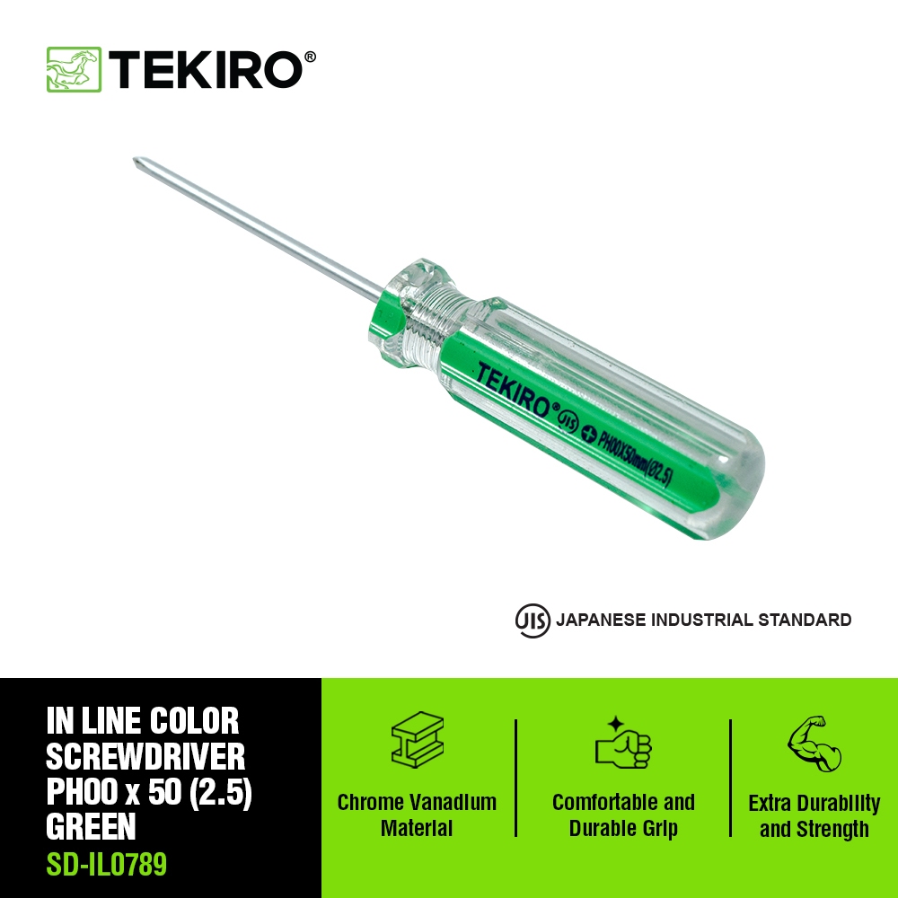 Jual TEKIRO IN LINE COLOR SCREWDRIVER PH00 X 50 (2.5) GREEN / OBENG IN ...