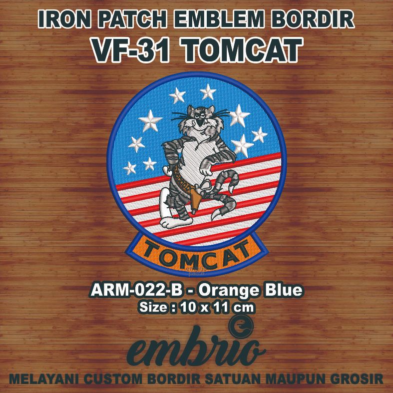 Jual ARM-022-B - Patch Tomcatters VF-31 TOMCAT VF 31 Fighter Squad Back Thermo Sticky Blue ...