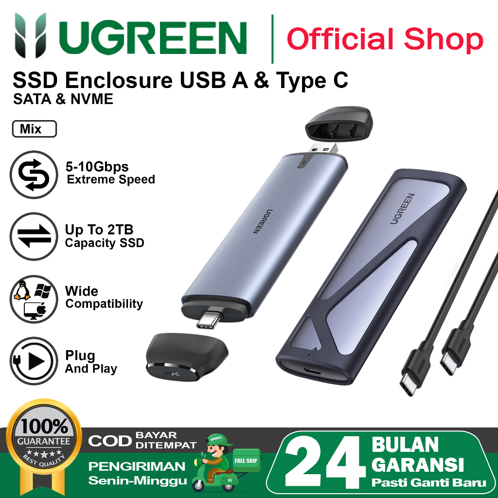 Jual UGREEN Casing Enclosure SSD M.2 NVMe SATA To USB 3.1 / USB C ...
