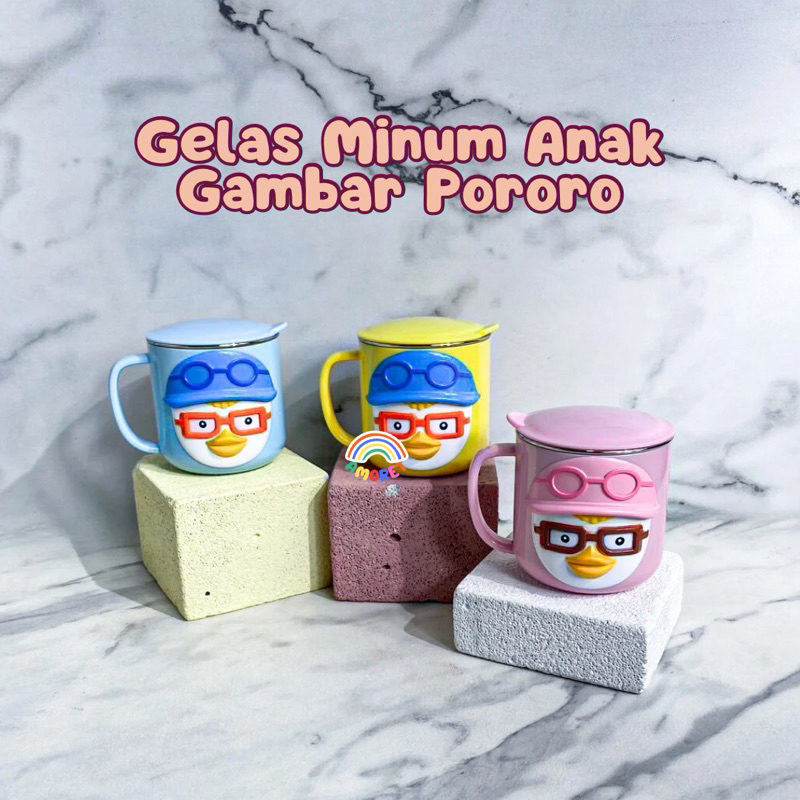 Jual Gelas Minum Anak Stainless Premium Model Kartun Lucu Pororo Tahan ...