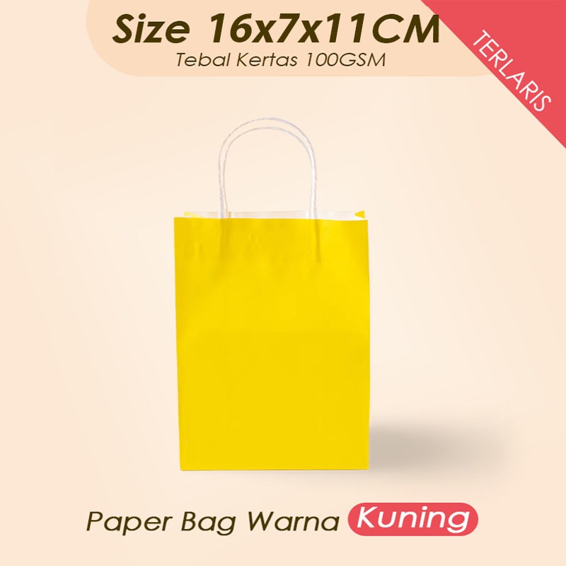 Jual (KUNING) Paper Bag Kado Kecil 16x7x11 CM / Paper Bag Mini Packing ...