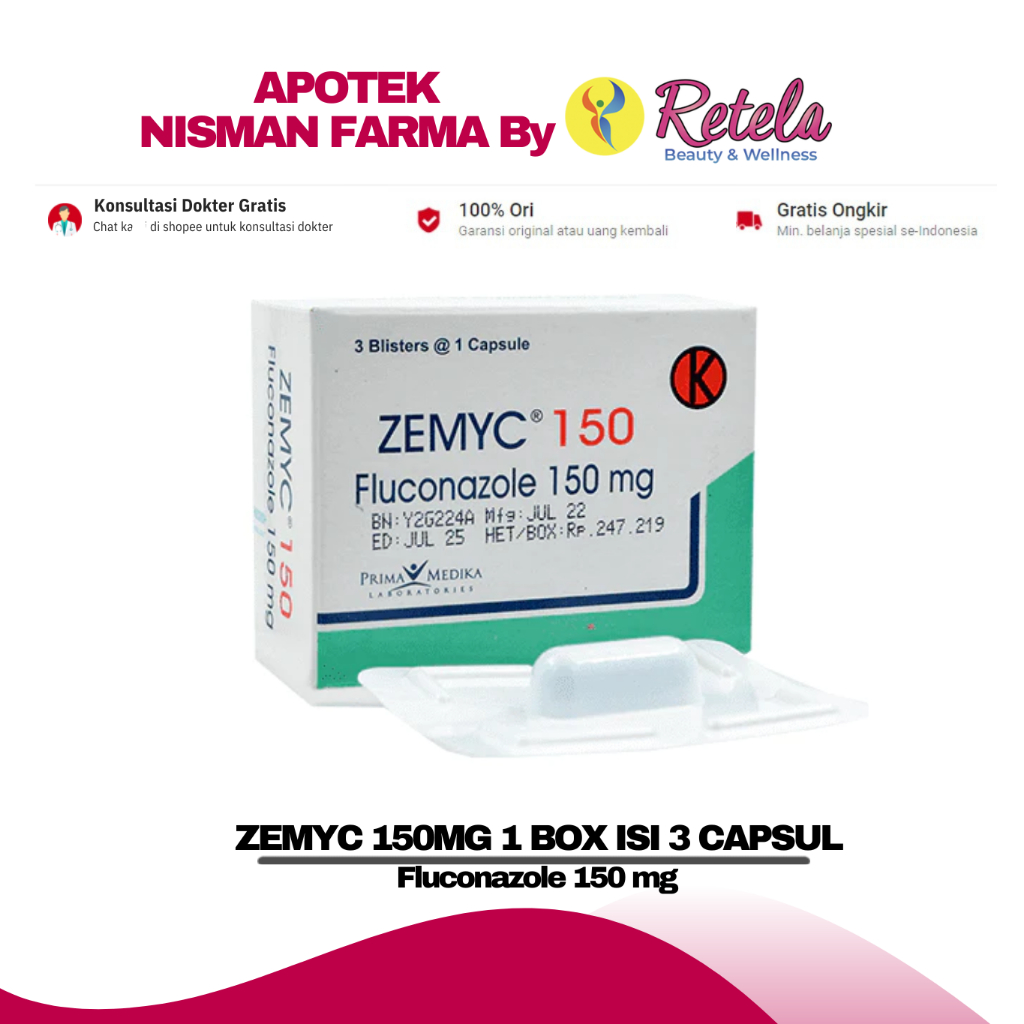 Jual ZEMYC 150MG 1 BOX ISI 3 CAPSUL ( FLUCONAZOLE 150 MG ) | Shopee ...