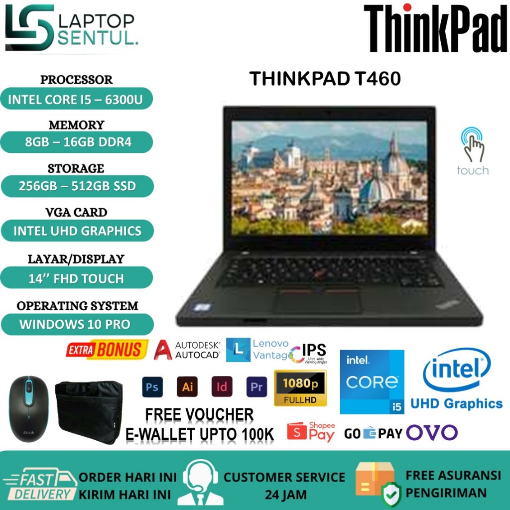 Jual Laptop Lenovo Thinkpad T460 intel core i5 6300u Ram 16gb 512gb Ssd ...