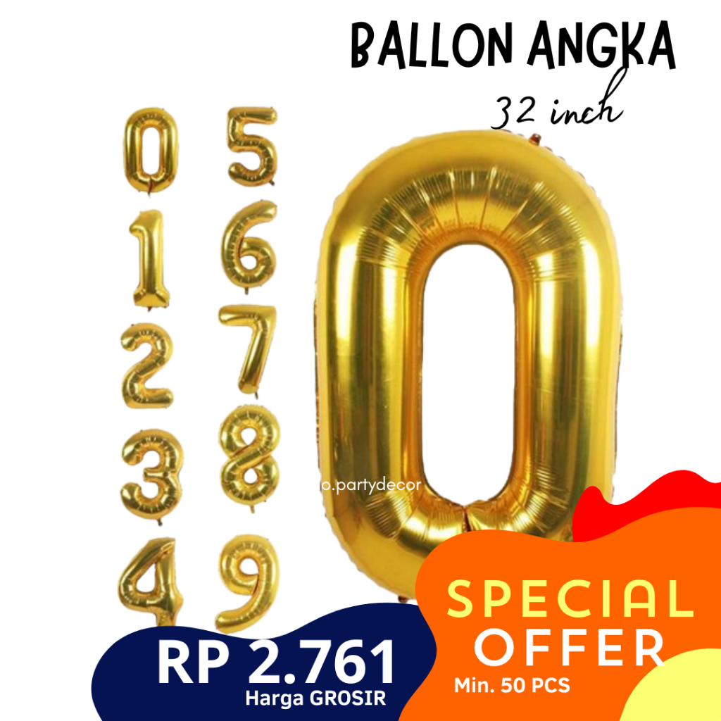 Jual (YM) GOLD COLOR NUMBER FOIL BALLOON Balon Angka Jumbo 32INCH/BALON ...