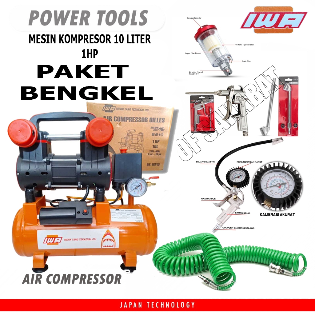 Jual PAKET Kompresor Listrik YUKIDO Kompressor Angin 0,75HP 9liter 550 ...