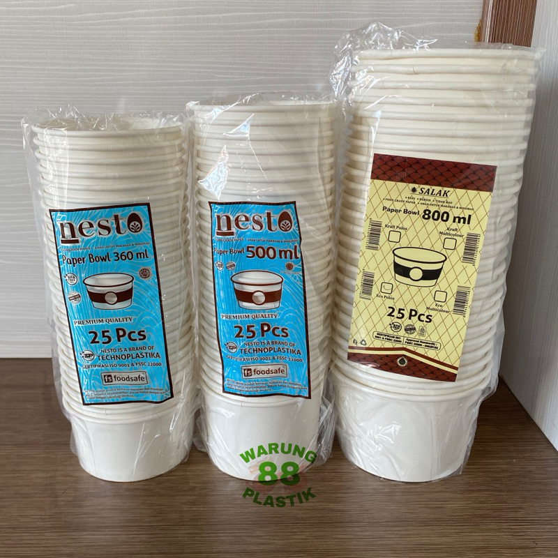 Jual (25 PCS) PAPER BOWL PUTIH 360ML 500ML 650ML 800ML TANPA TUTUP | MANGKOK KERTAS COKLAT ...