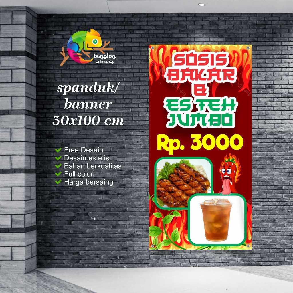 Jual Banner 50x100 Sosis Bakar Es Teh Pocci Custom Desain | Shopee ...
