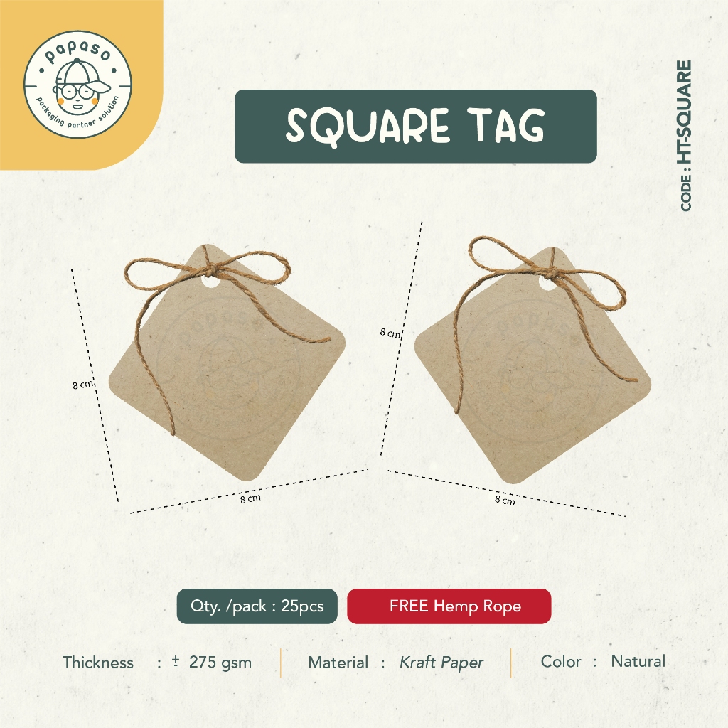 Jual Square Tag / Hang Tag / Kraft Tag / Tali Rami / 8x8cm | Shopee ...