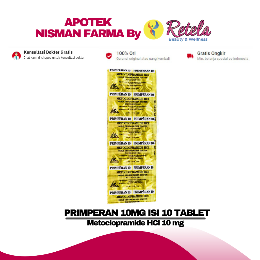 Jual PRIMPERAN 10MG 1 STRIP ISI 10 TABLET ( METOCLOPRAMIDE HCL 10 MG ...
