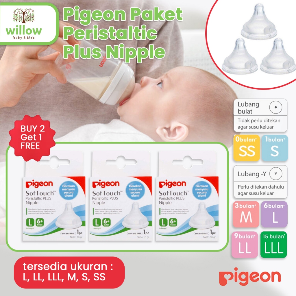 Jual Dot Susu Bayi - Pigeon Paket Peristaltic Plus Nipple 1 Box 2+1 ...