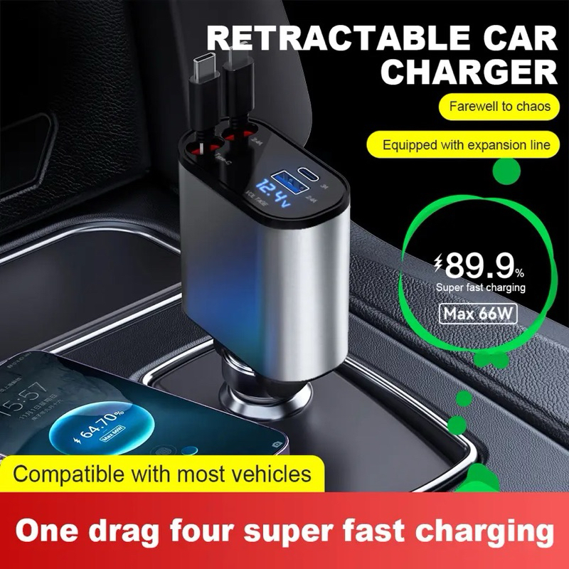 Jual Charger Mobil 4in1 Retracable Charger Fast Charging Multifungsi ...