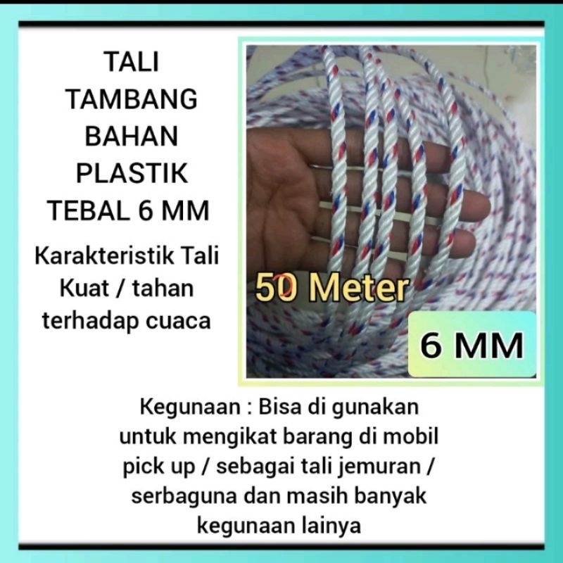 Jual TALI TAMBANG PLASTIK 6 MM 50 METER / TALI TAMBANG PPD 6MM / TAMBANG 6MM / TALI PENGIKAT ...