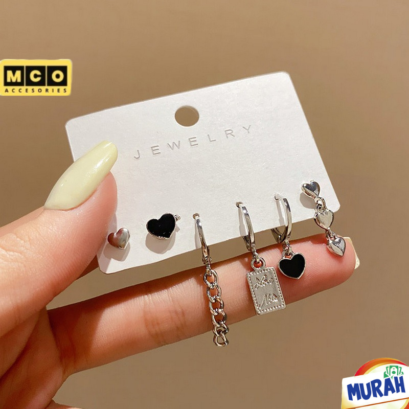 Jual Set Anting Tusuk Wanita Isi 3 Pasang Anting Stud Design Love ...