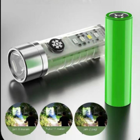 Jual SENTER LED MINI TRANSPARAN 520A - 5 MODE CAHAYA - ZOOM JARAK JAUH - TYPE C - MAGNET - TAHAN ...