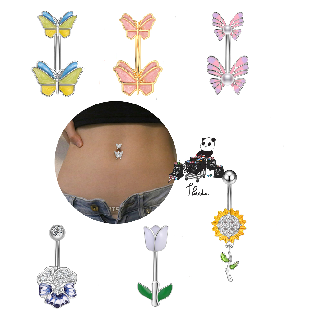 Jual TP Anting Pusar Belly Piercing Stainless Steel Butterfly Flower ...