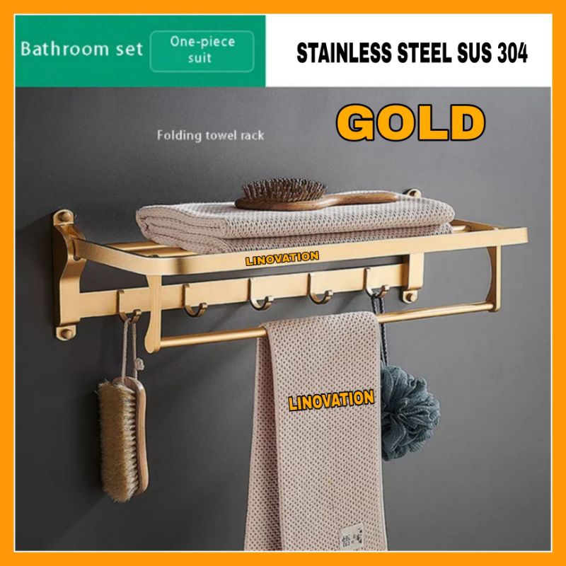 Jual Rak gantungan handuk stainless steel SUS 304 Gold | Shopee Indonesia