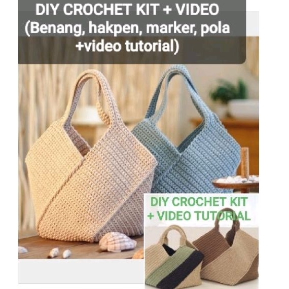 Jual DIY Crochet kit Tas elegan Paket merajut pemula simple with video tutorial step by step ...