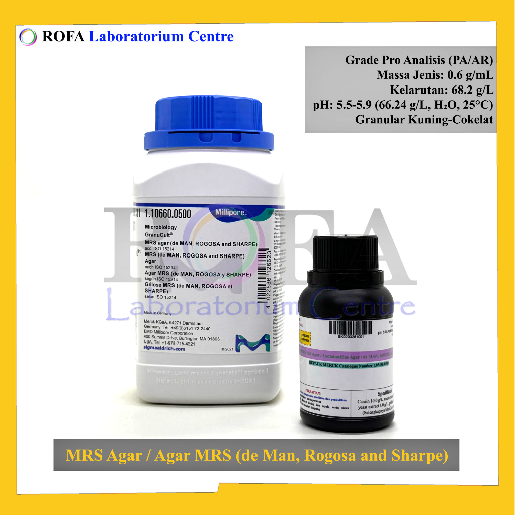 Jual MRS Agar / Agar MRS (de MAN, ROGOSA and SHARPE) / Lactobacillus ...