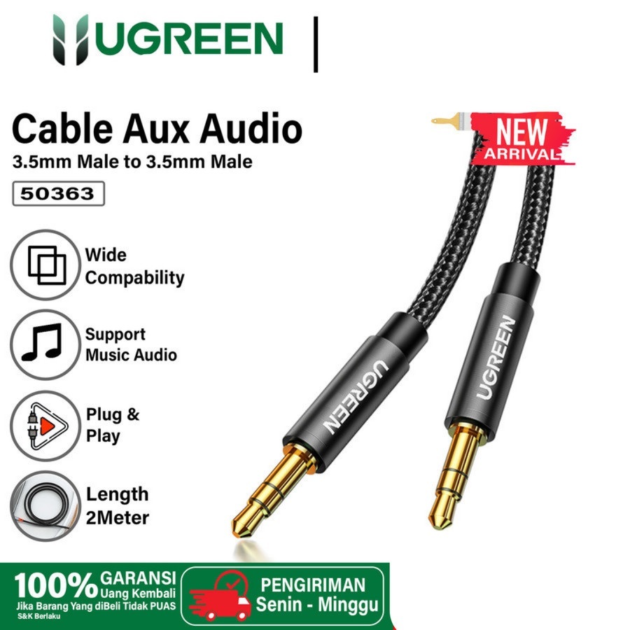 Jual Ugreen 50363 Kabel Audio Aux 3.5mm jack 2M male nylon Gold plate plug | Shopee Indonesia