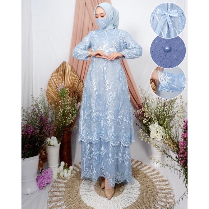 Jual Davira (New Product)Dress Susun Full Brukat Free Masker/Busui Friendly / Gamis Pesta ...