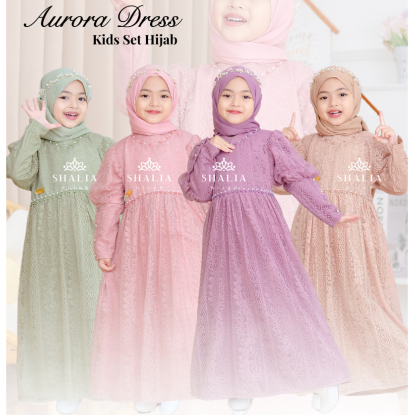 Jual SHALIA HIJAB | AURORA Dress Kids Set Hijab Gamis Lebaran Anak ...