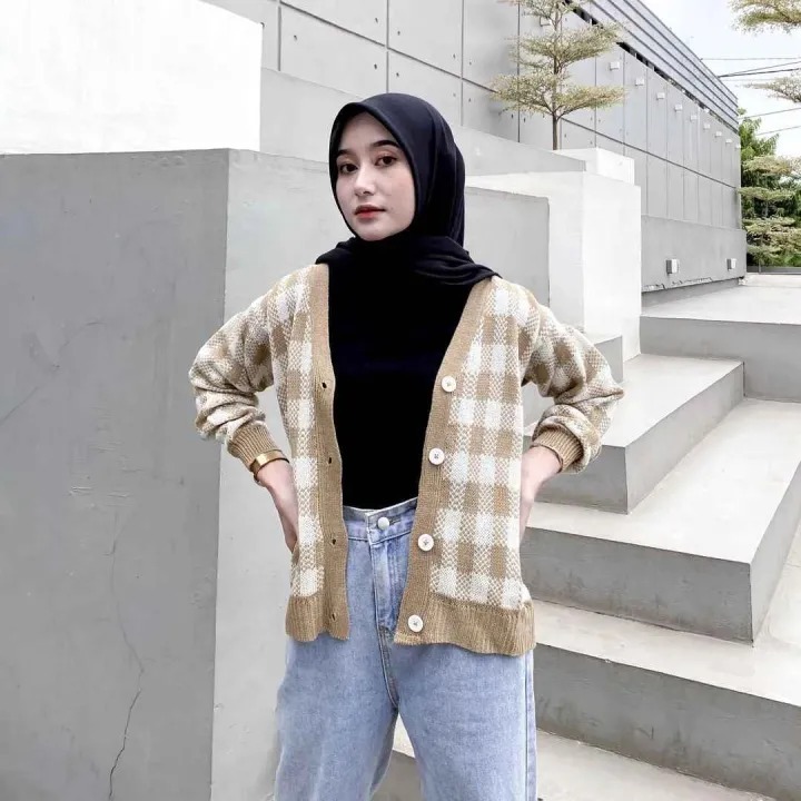 Jual KATTY CARDY PREMIUM / Cardigan Wanita / Cardy Kotak Rajut / Cardy Rajut Motif Kotak / Outer ...