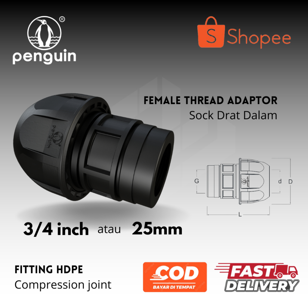 Jual Sambungan Pipa HDPE Female Thread Adaptor / SDD ukuran 3/4 inch ...