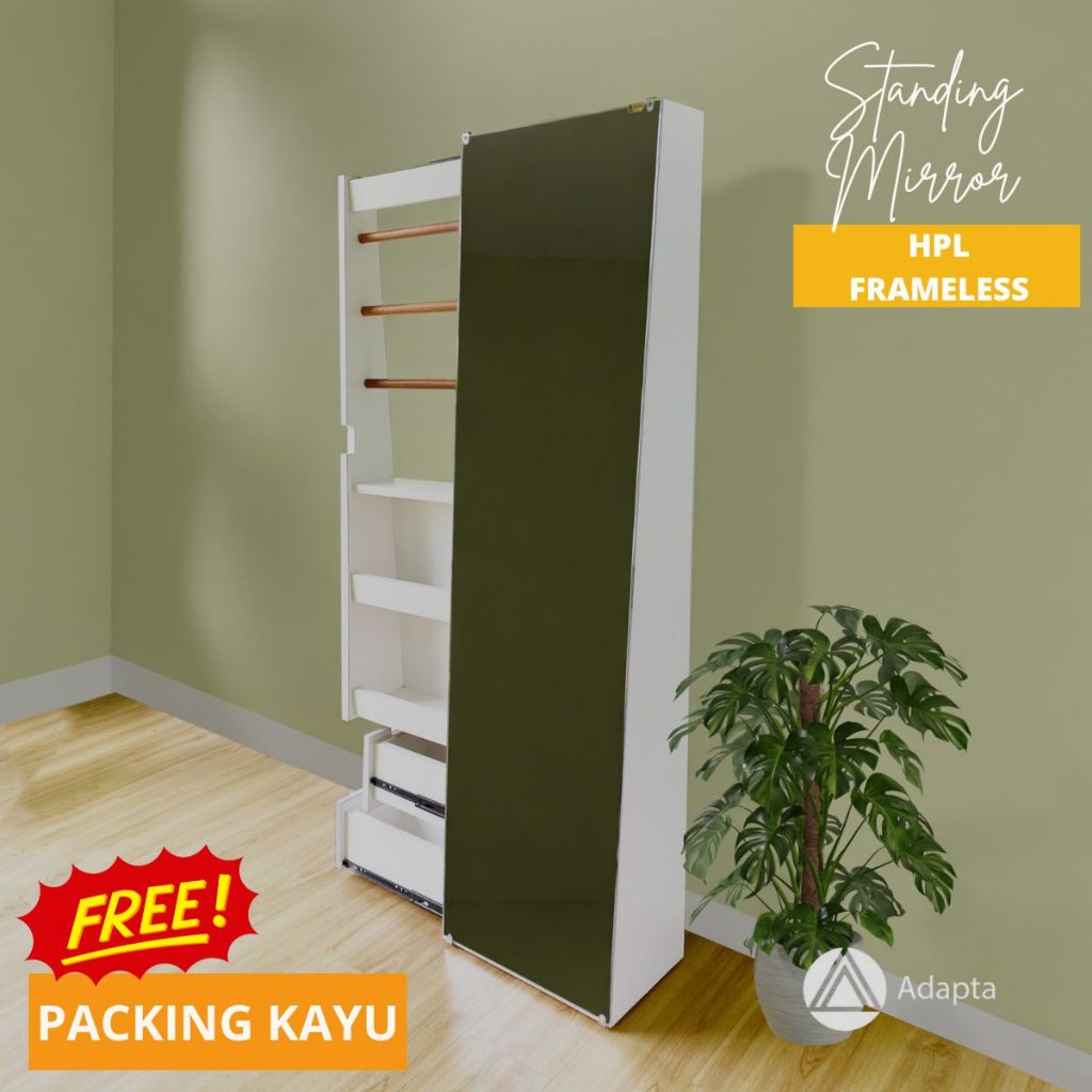 Jual Cermin Standing Mirror HPL Cermin Frameless - Standing Mirror Rak Hijab Laci Dua Rell ...
