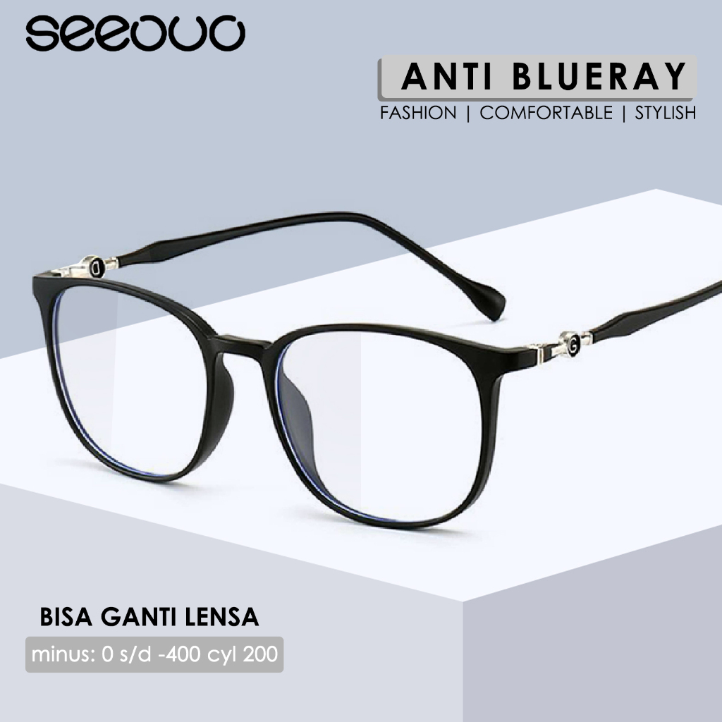 Jual Seeouo Kacamata Antiradiasi Blueray Style Kotak Oval Frame Simple TR90 Ringan Pria Wanita ...