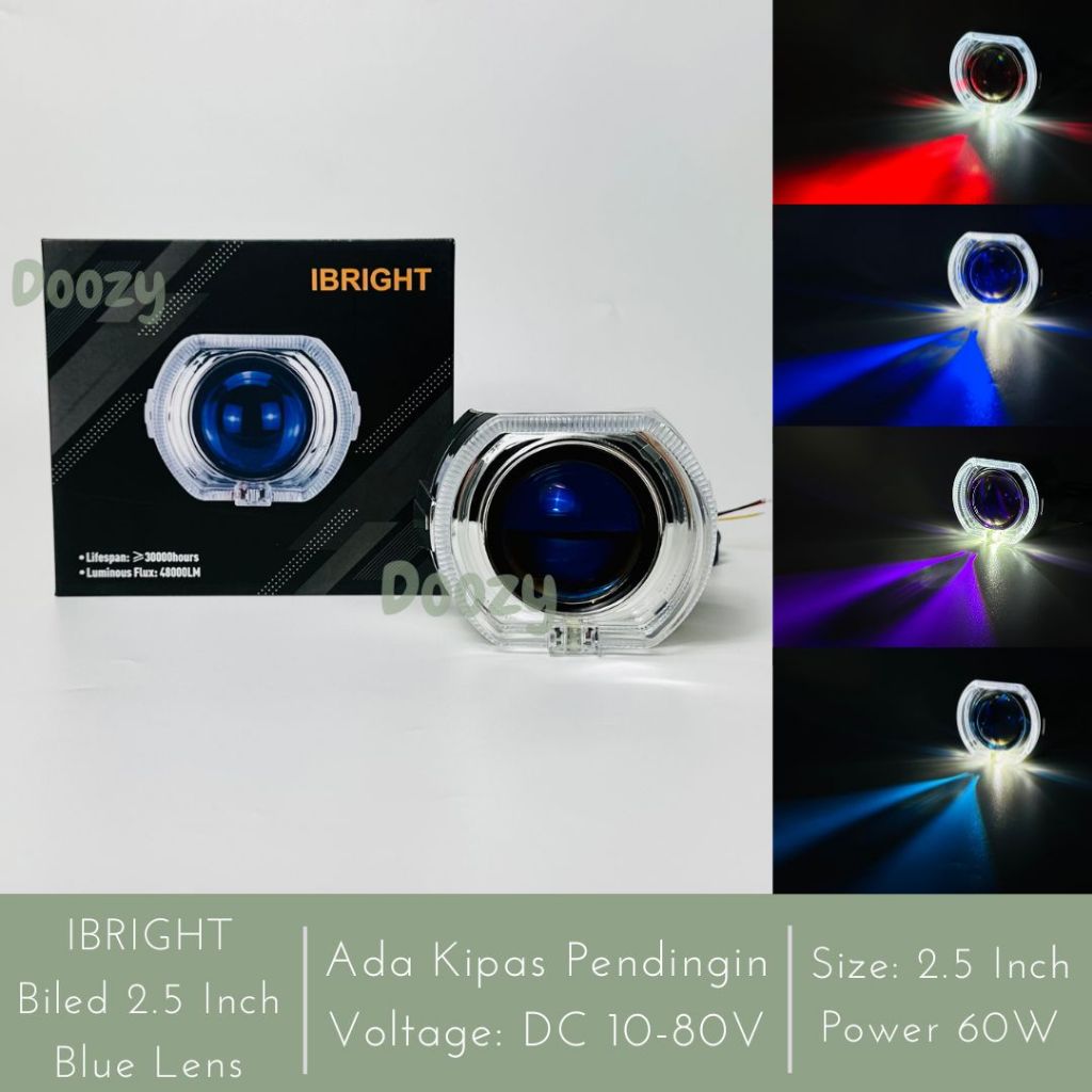 Jual Projector Biled IBRIGHT 2.5 Inch Blue Lens Plus Shroud Devil Lampu Utama Cahaya Putih IB9 ...