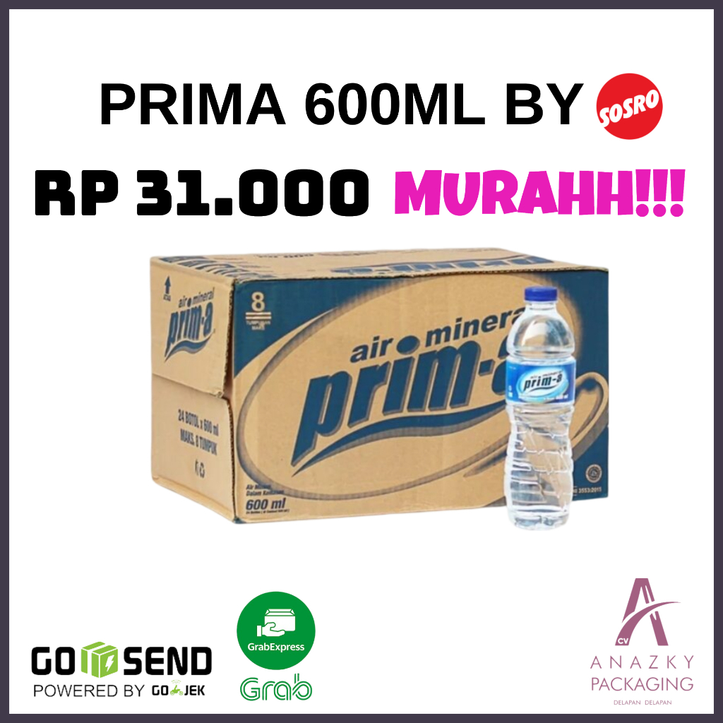 Jual Prima 600ml 1 dus 24 botol / air mineral prima / air minum prima ...