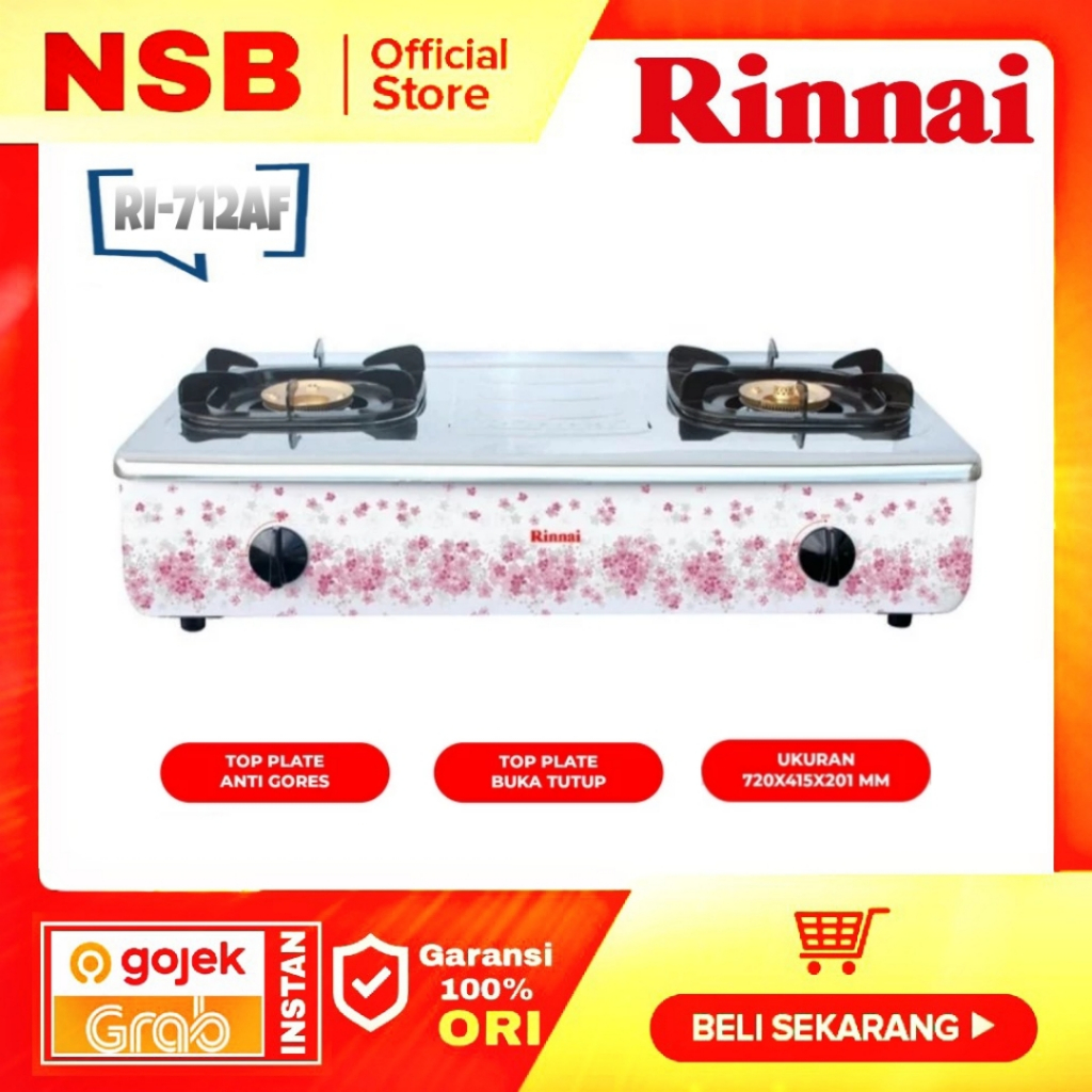 Jual Rinnai Kompor Gas 2 Tungku RI-712AF White Pink Flowers Setainles ...