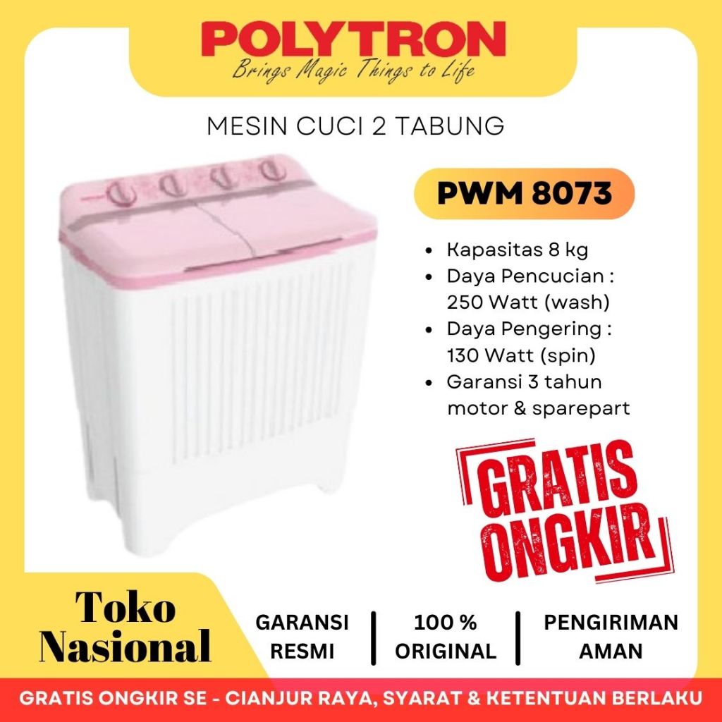 Jual [CIANJUR] Mesin Cuci Polytron 2 Tabung PWM 8073 Twin Tube | Shopee ...
