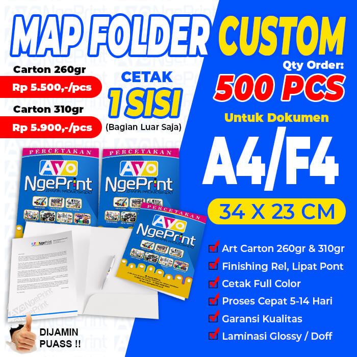 Jual Map Folder Custom A4/F4 (Cetak 1 Sisi) 500 Pcs | Stopmap Dokumen ...