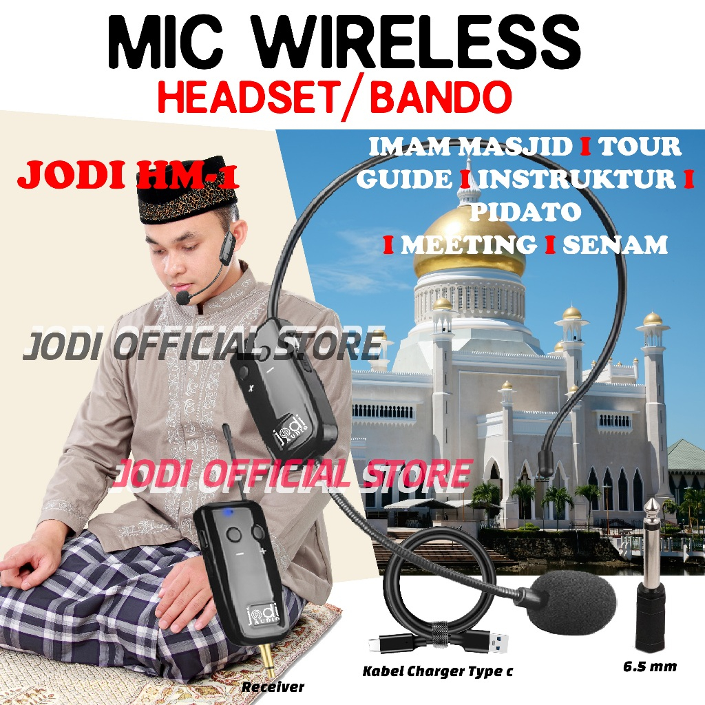 Jual JODI HM 1 / HM 2 Microphone Mic Clip On Wireless Bando UHF 2.4G Presentasi Tur Imam Masjid ...