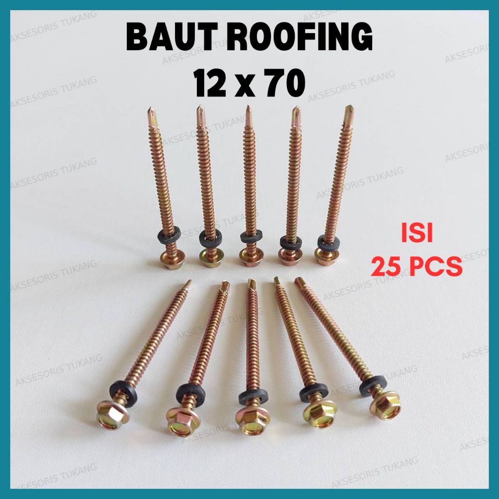 Jual Baut Roofing 12x70 7cm Isi 25 Pcs Skrup Baut Baja Ringan SDS 12 x ...