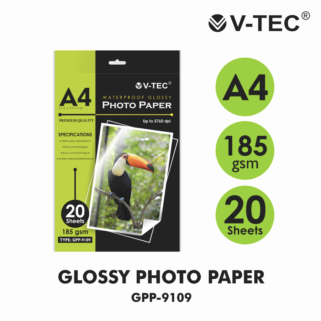 Jual Kertas Foto V-TEC A4 185g 20's GPP-9109 ( Glossy Photo Paper ) | Shopee Indonesia