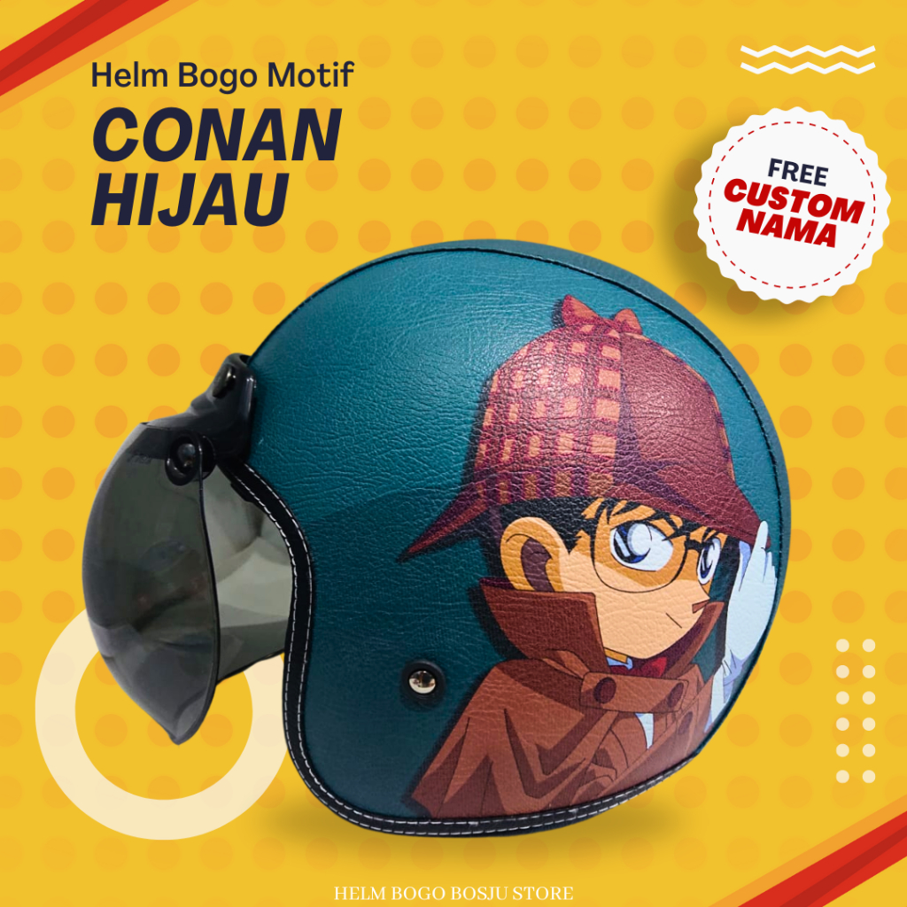 Jual Helm Bogo Motif Conan Hijau | Custom Warna Nama | Helem Retro ...