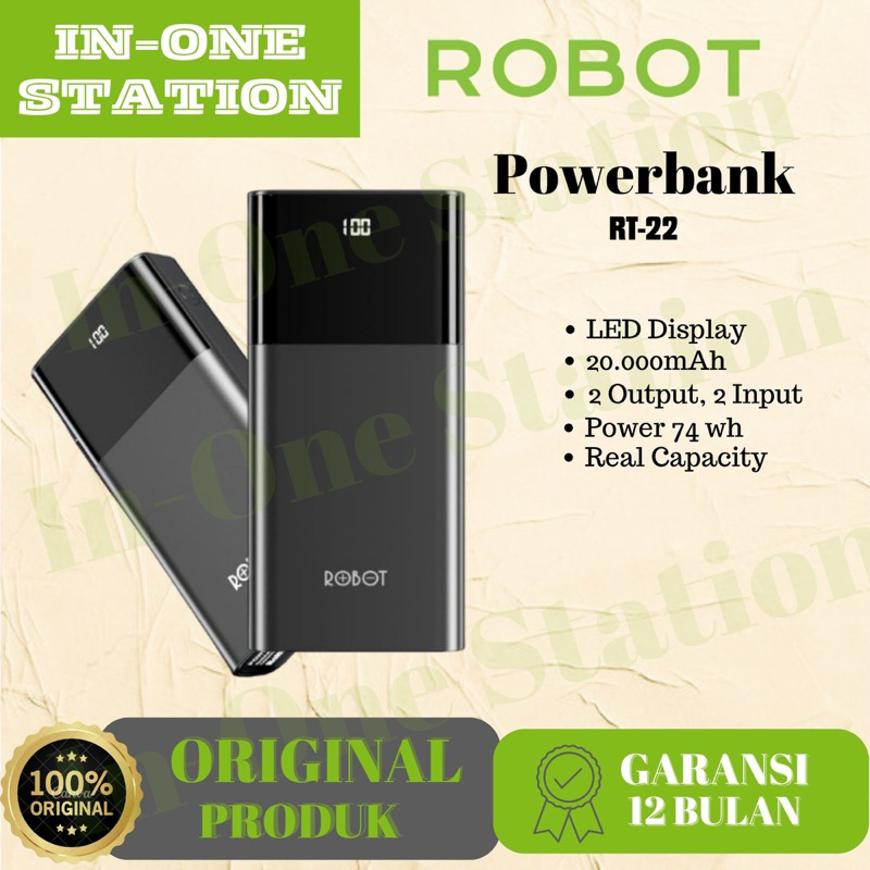 Jual ROBOT RT22 PowerBank 20000mah Dual Port Input & Output Led ...