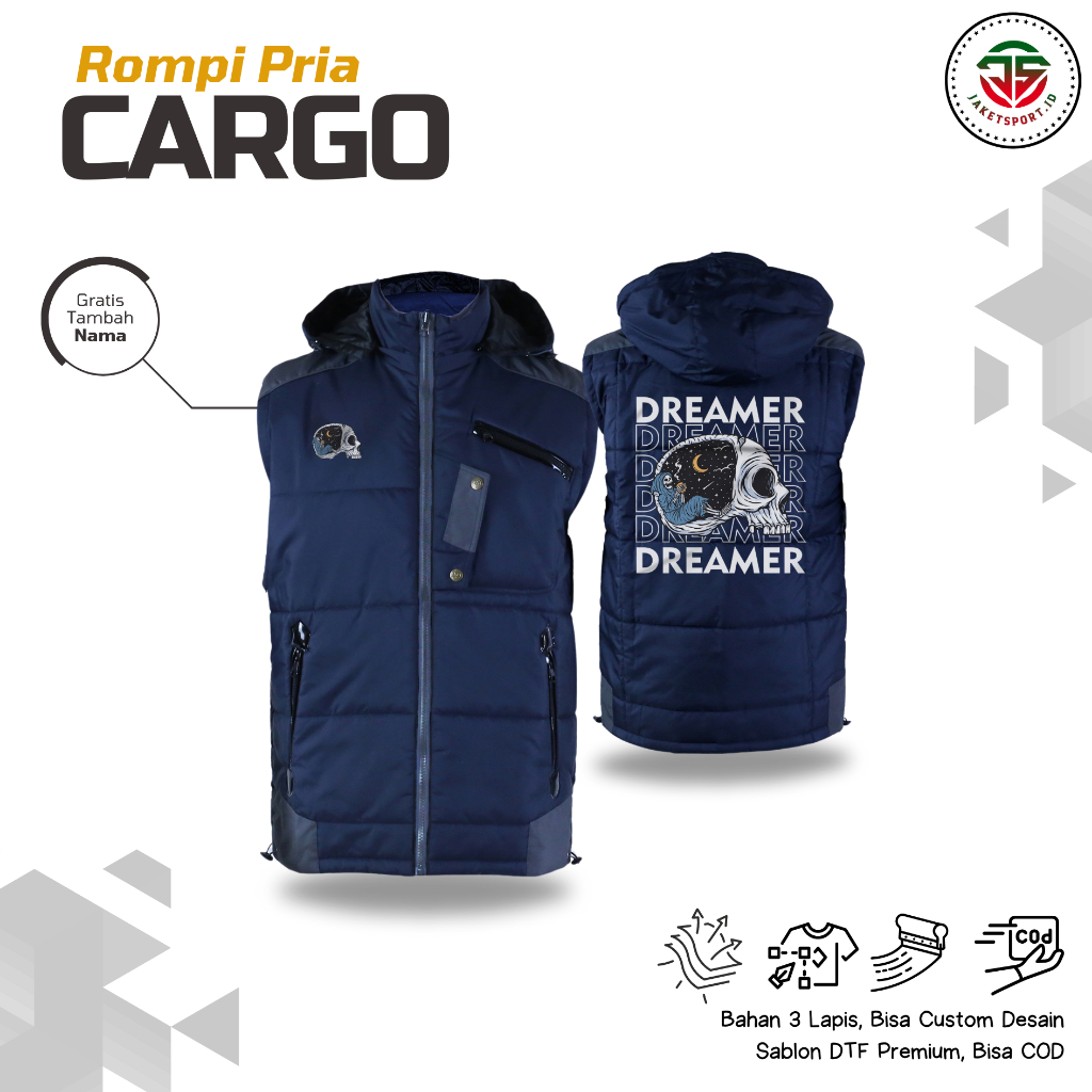Jual Rompi Pria Cargo Desain Dreamer bahan parasut taslan semi wf tebal ...