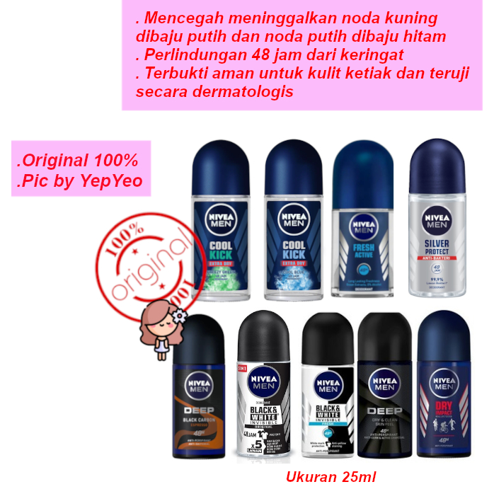 Jual Nivea Men Deodorant Invisible Black & White Roll On 25ml | Shopee Indonesia