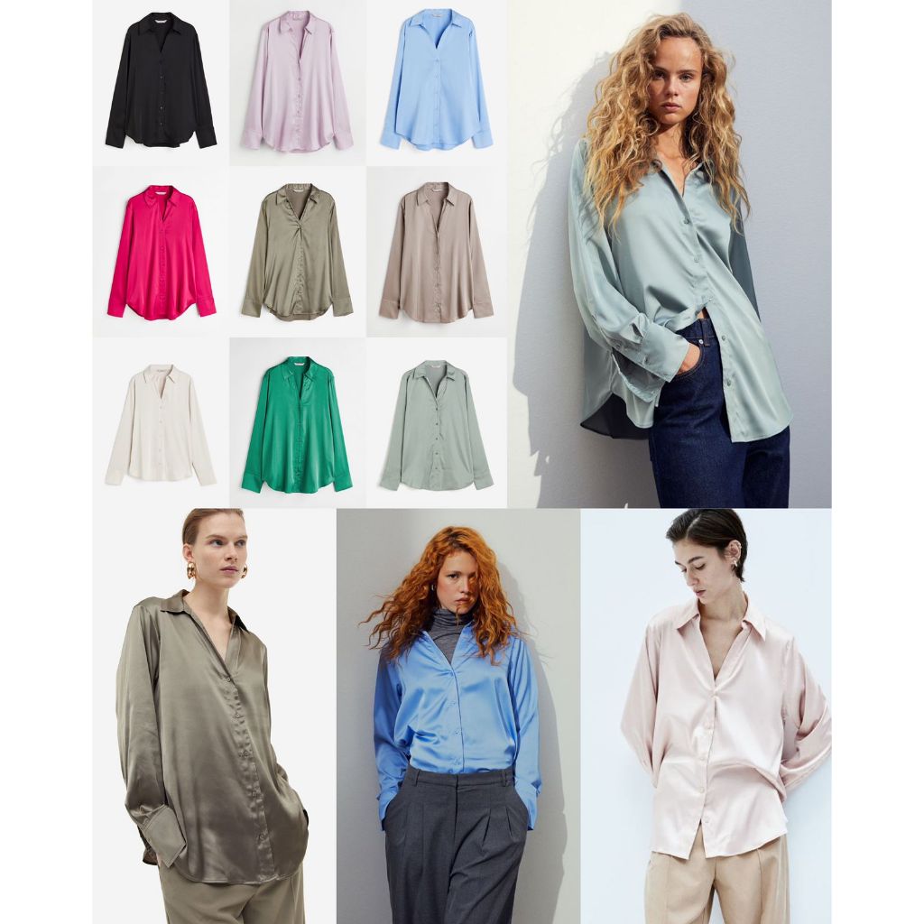 Jual H&M V-neck Silk Satin Shirt Blouse // Seventeen Shop // | Shopee ...
