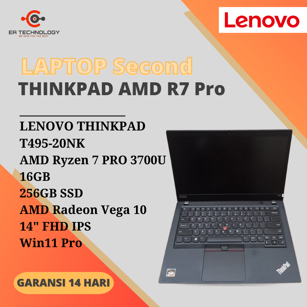 Jual LENOVO THINKPAD T495-20NK Ryzen 7 PRO 3700U 16GB 256SSD 14"FHD IPS ...