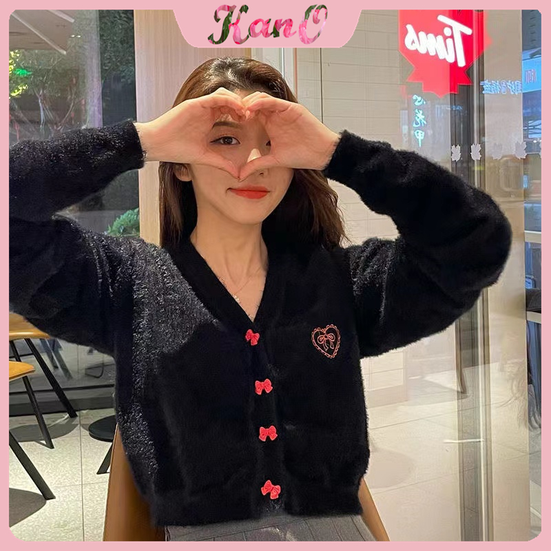 Jual KANO Cardigan Crop Top Cute Button Pita Kupu-Kupu Outer Cardigan ...