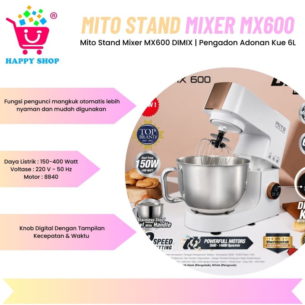 Jual Mito Stand Mixer MX600 DIMIX | Pengadon Adonan Kue 6L | Shopee ...