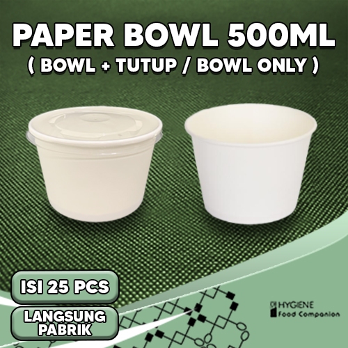 Jual Paper Bowl Putih Polos + Tutup / Rice Bowl Mangkok Kertas 500ml ...